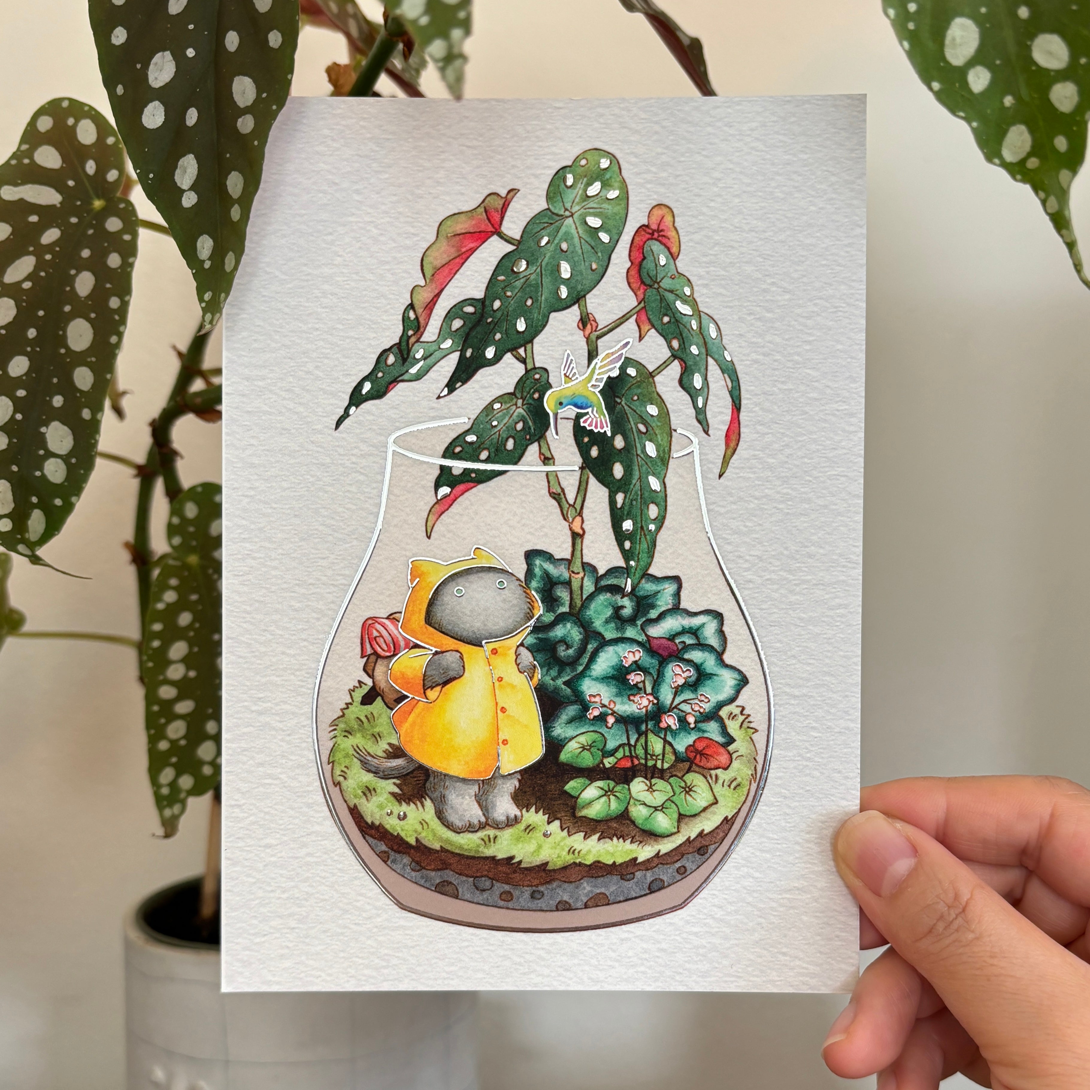 5 x 7 Terrarium Cat Art Print - Rainy Day Cat – Fog Cats