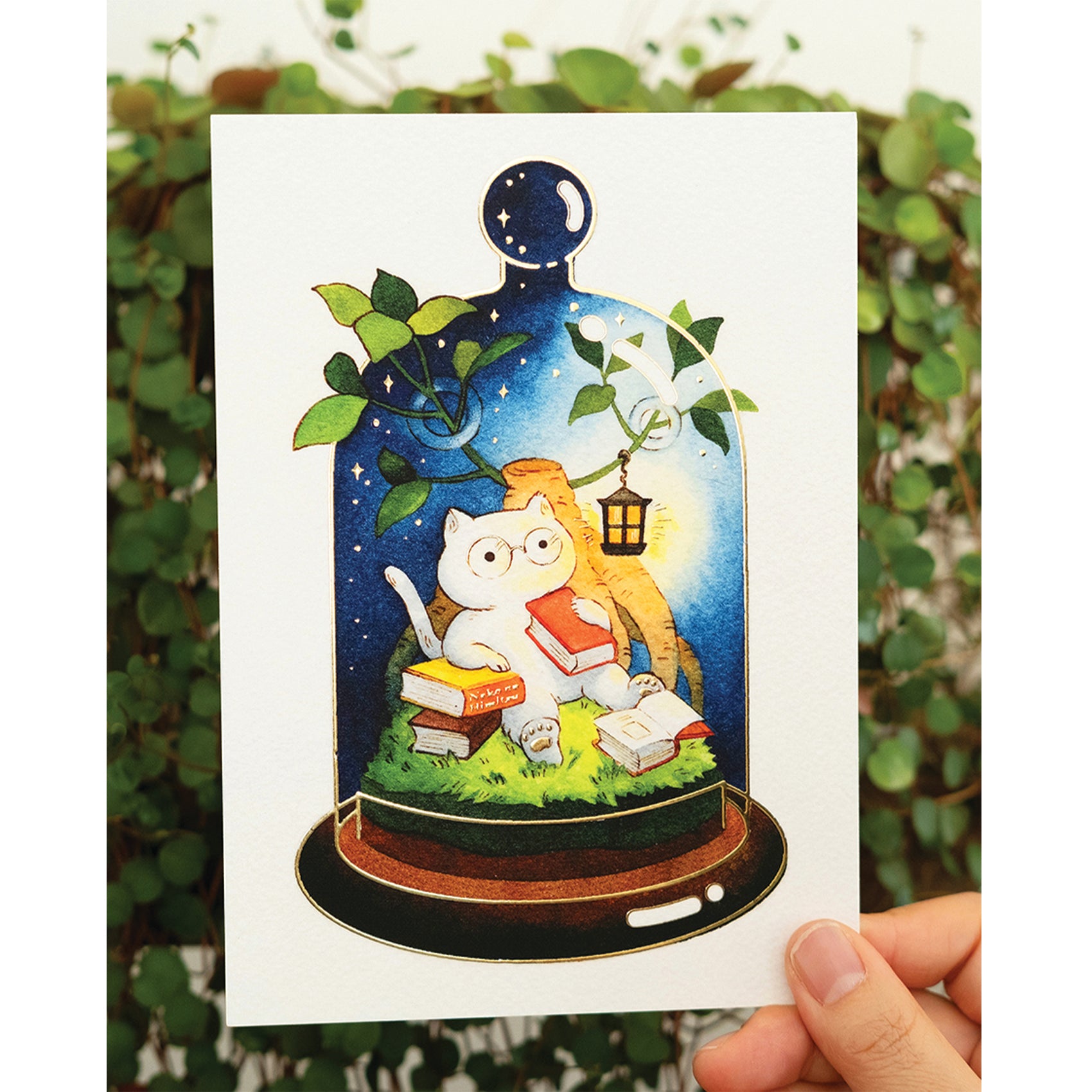 5 x 7 Terrarium Cat Art Print - Reading Cat – Fog Cats